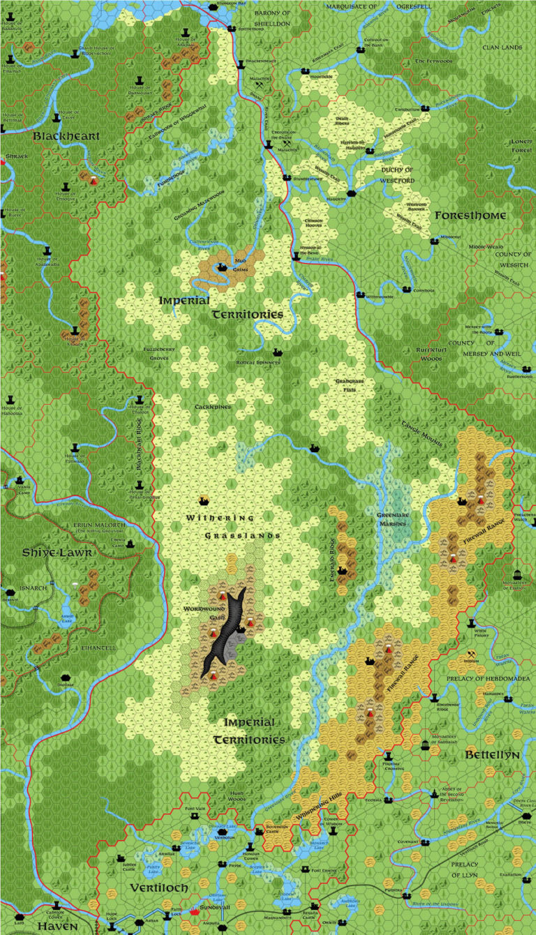 8 mile per hex map of Alphatia in 1000 AC. | Atlas of Mystara