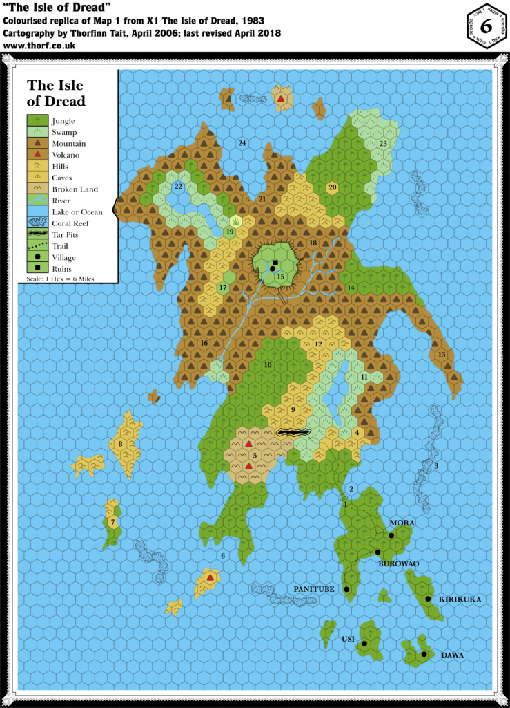 Isle of Dread, 4 miles per hex (1981) | Atlas of Mystara