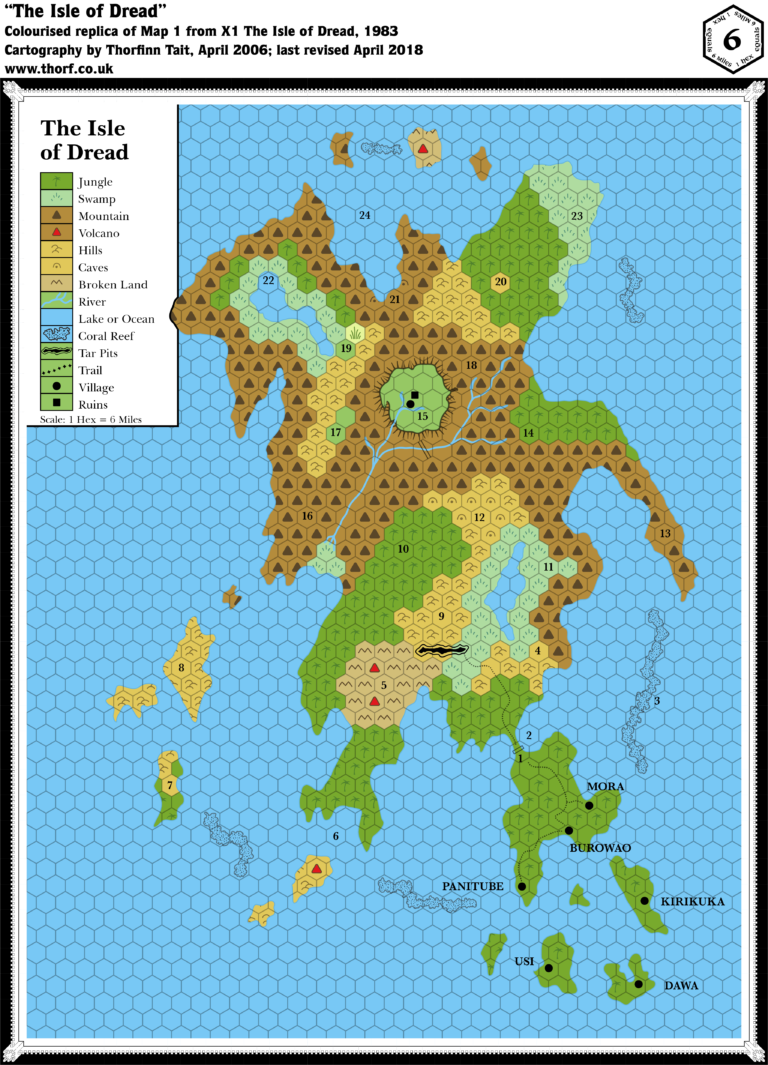 X1 (1983) Isle of Dread, 6 miles per hex | Atlas of Mystara