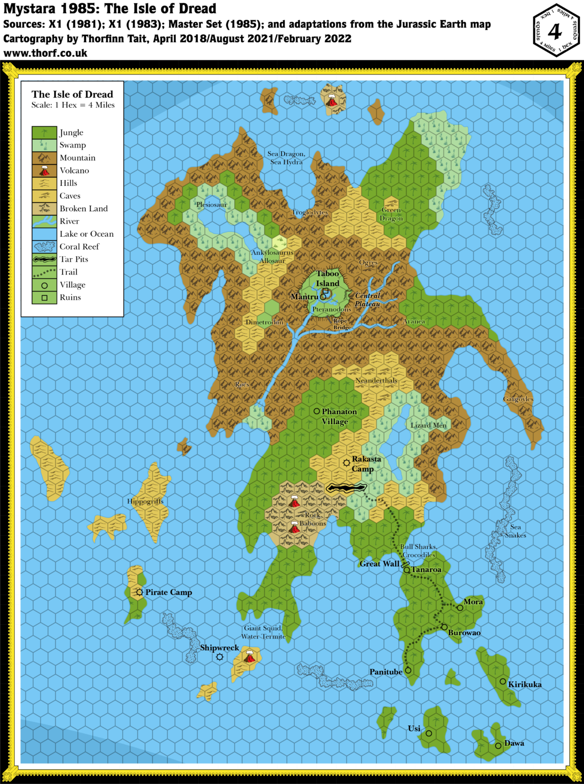 Isle of Dread, 4 miles per hex (1985) | Atlas of Mystara