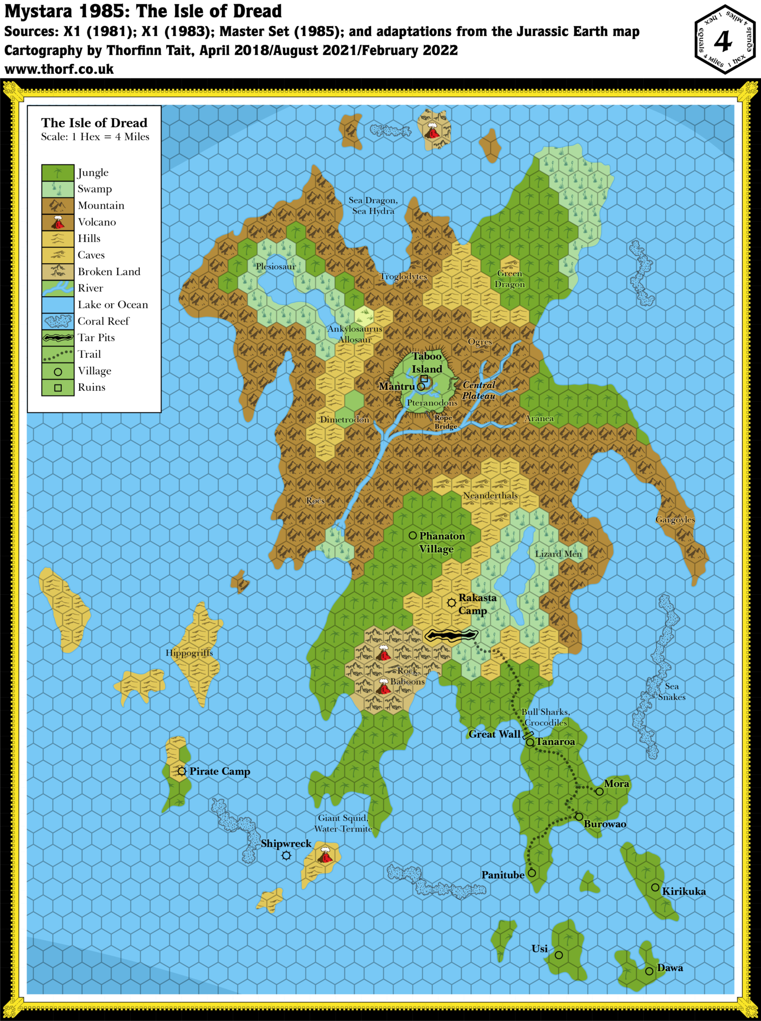 Isle of Dread, 4 miles per hex (1985) | Atlas of Mystara