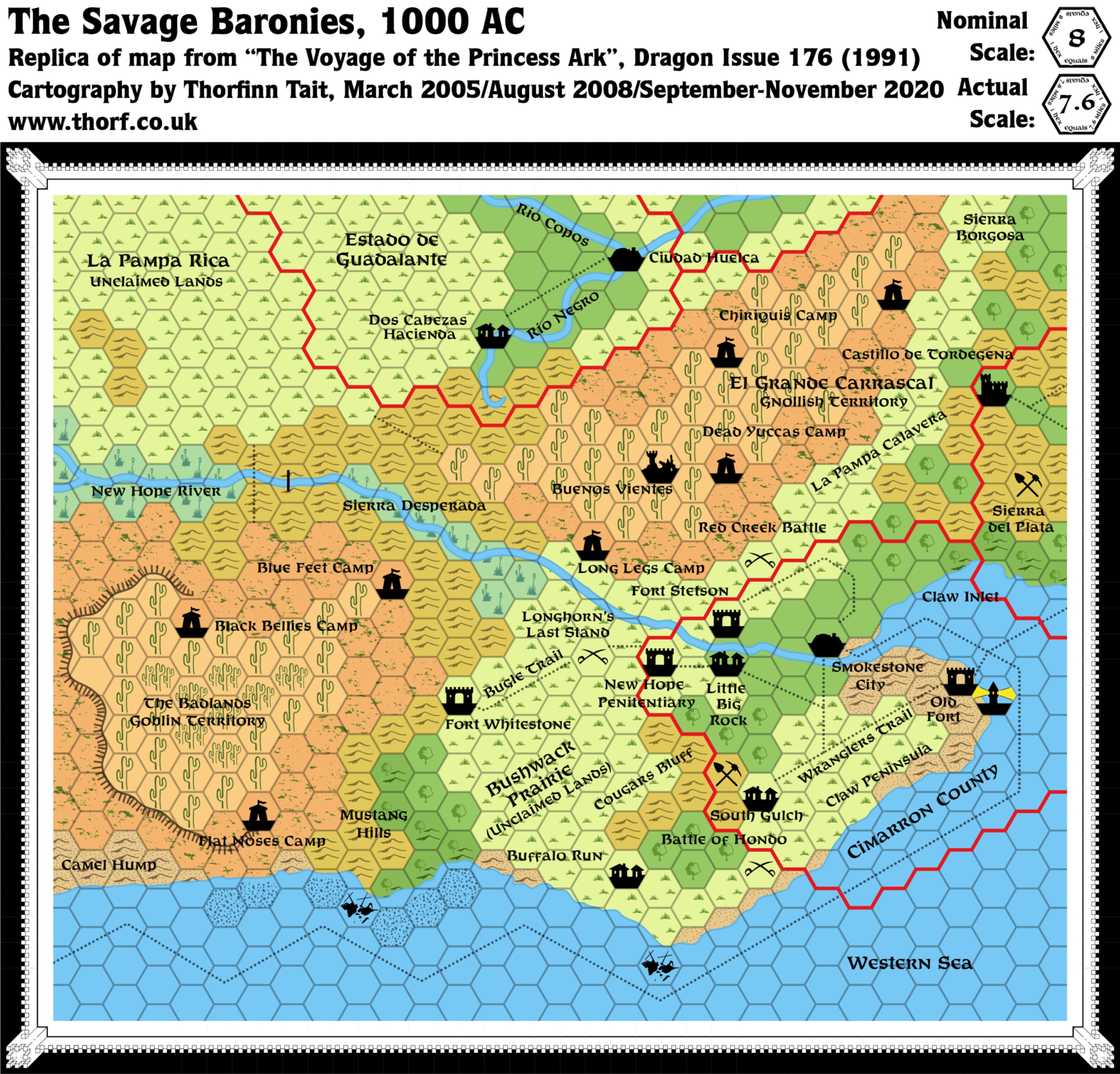 Dragon 176 Savage Baronies, 8 miles per hex | Atlas of Mystara