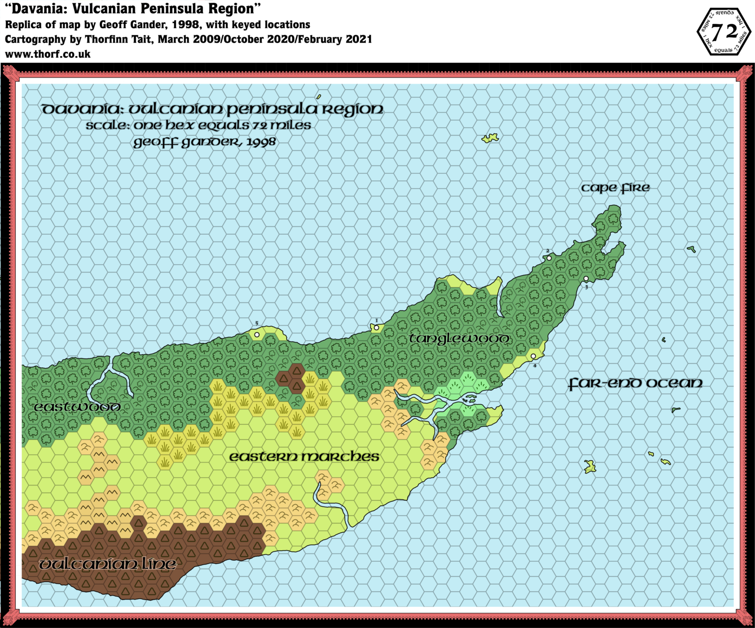 Geoff’s Vulcania, 72 miles per hex | Atlas of Mystara