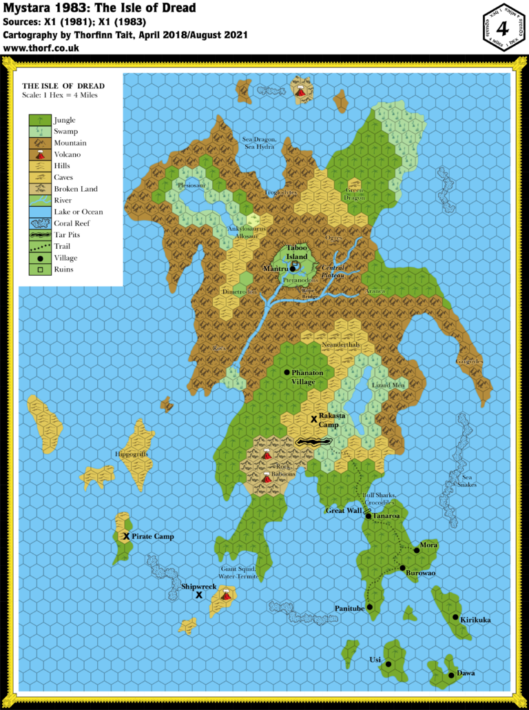 Isle of Dread, 4 miles per hex (1983) | Atlas of Mystara