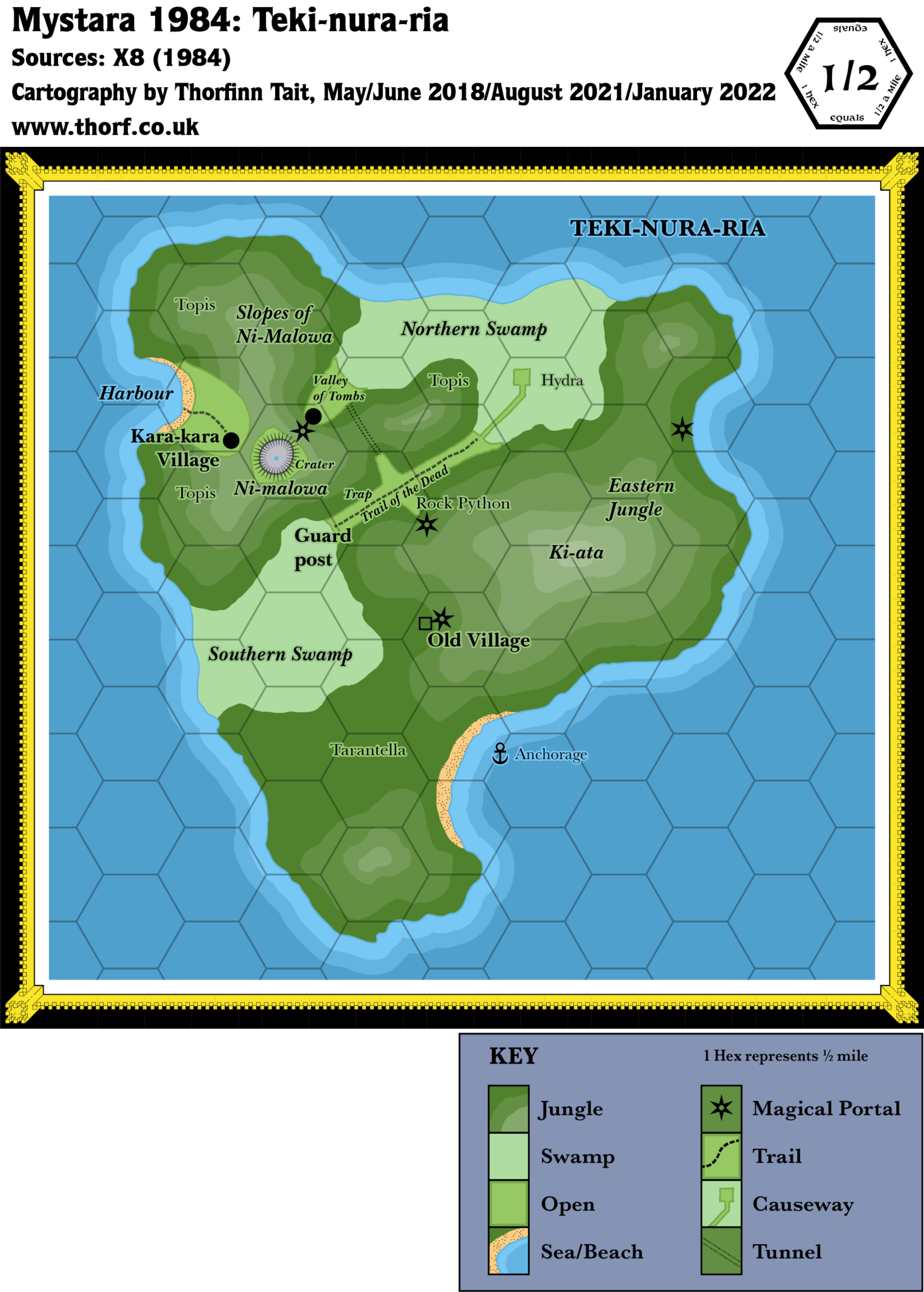 Teki-nura-ria, 0.5 miles per hex (1984) | Atlas of Mystara