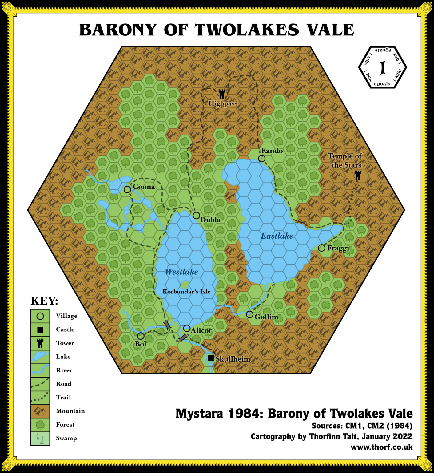 CM2 Twolakes Vale, 1 mile per square | Atlas of Mystara