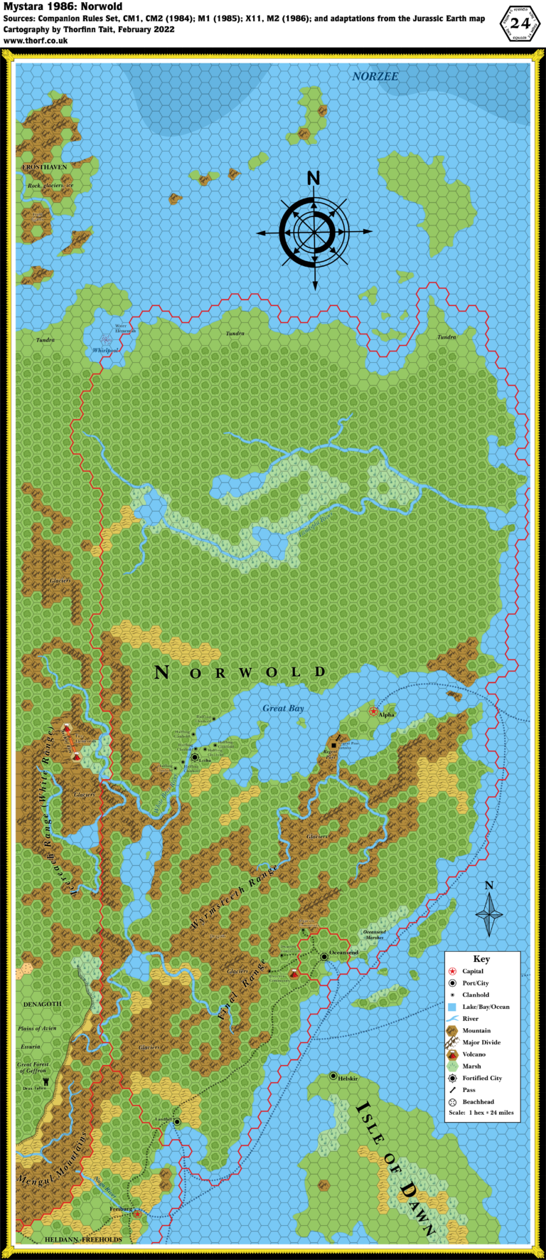 Norwold, 24 miles per hex (1986) | Atlas of Mystara