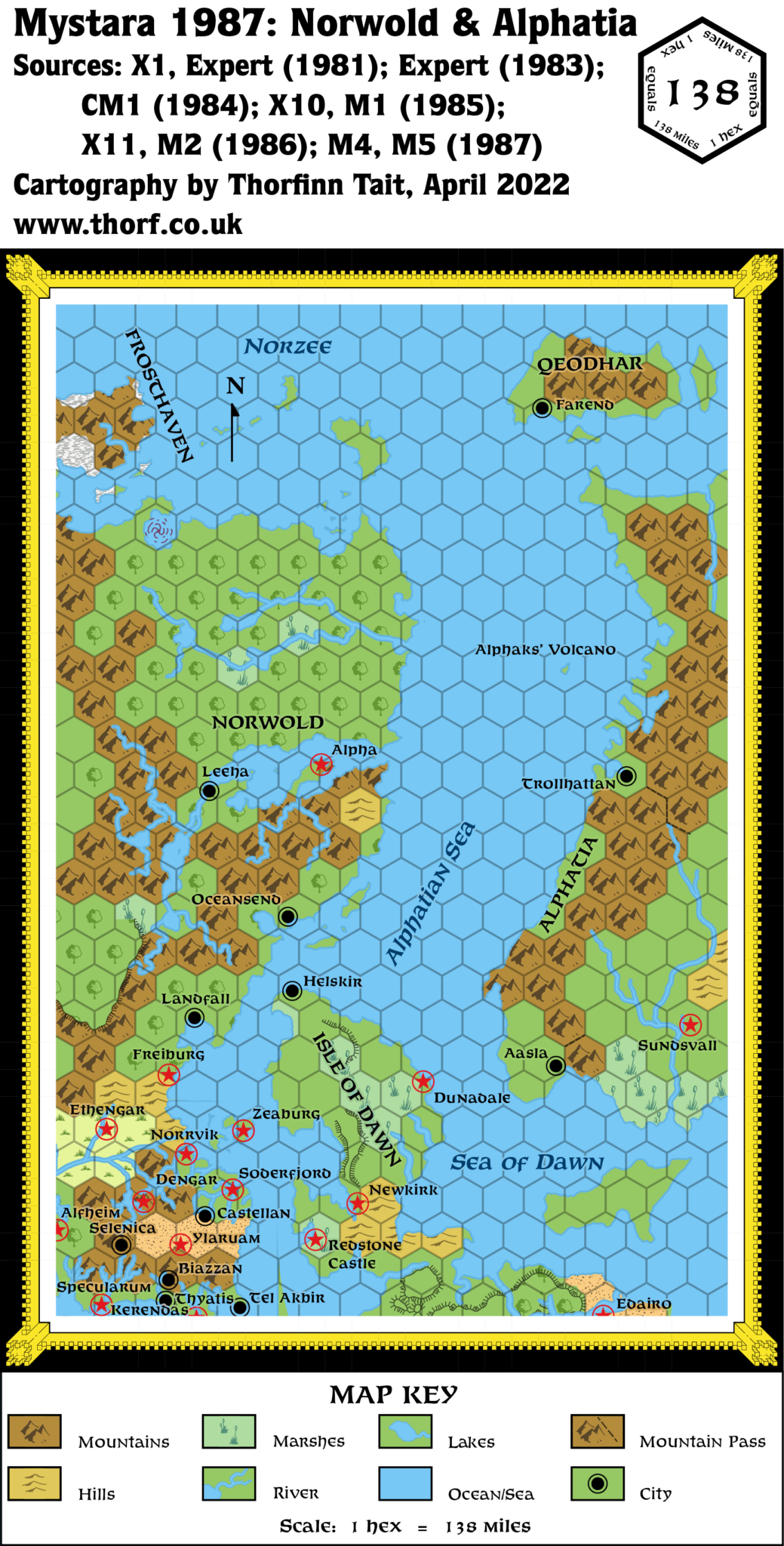Norwold & Alphatia, 138 miles/hex (1987) | Atlas of Mystara