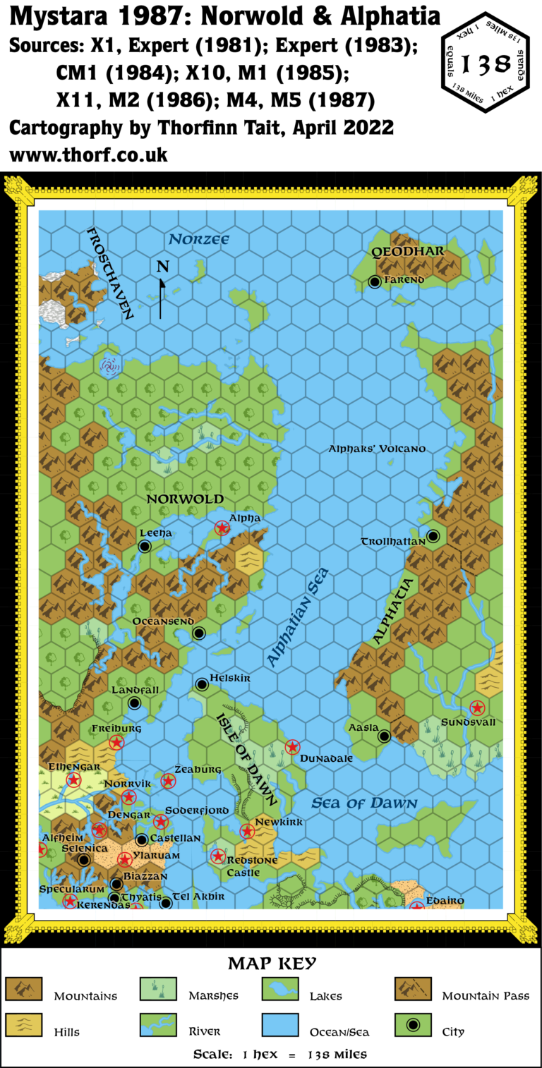 Norwold & Alphatia, 138 miles/hex (1987) | Atlas of Mystara