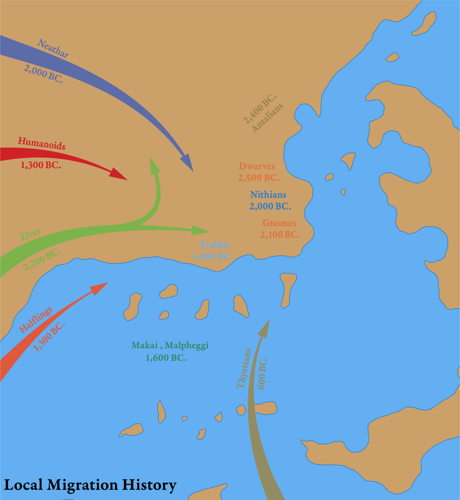 Replica of the Hollow World Campaign Set poster map’s Local Migration History map | Atlas of Mystara