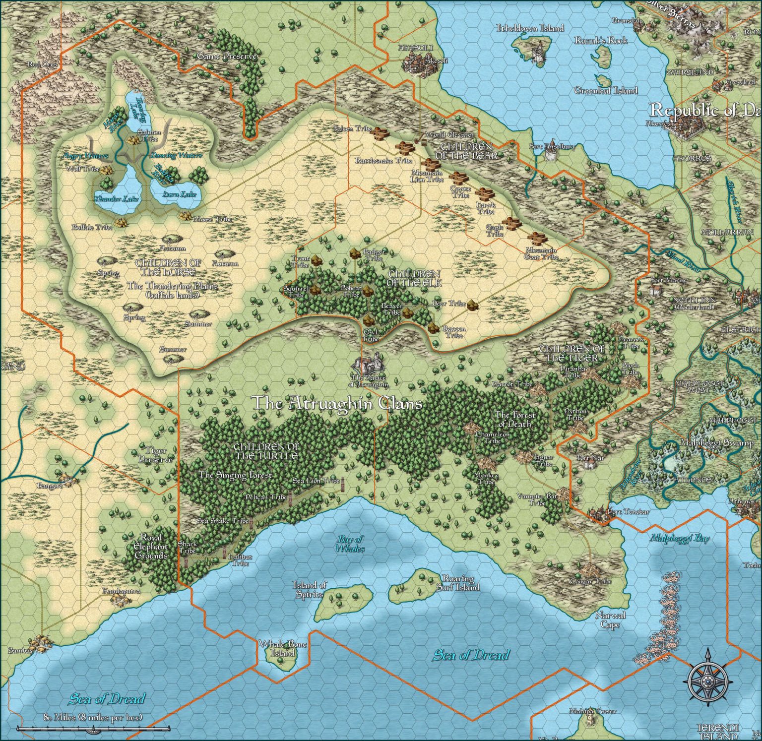Jason Hibdon’s Atruaghin, 8 miles per hex | Atlas of Mystara