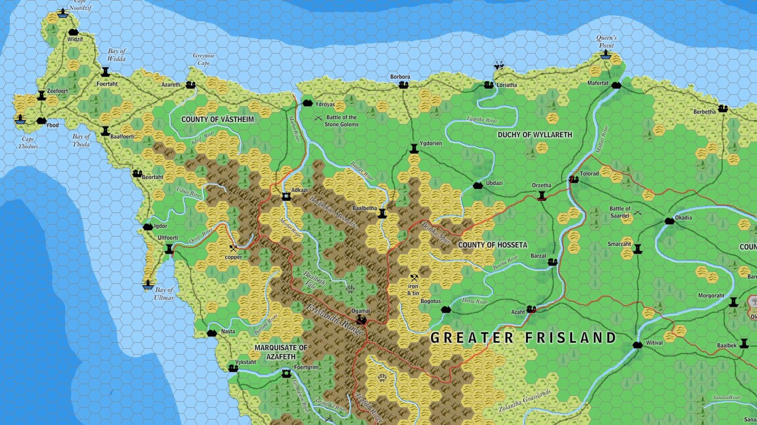 Ramelin’s Frisland, 8 miles per hex | Atlas of Mystara