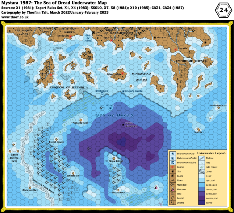Sea of Dread Underwater, 24 miles per hex (1987) | Atlas of Mystara