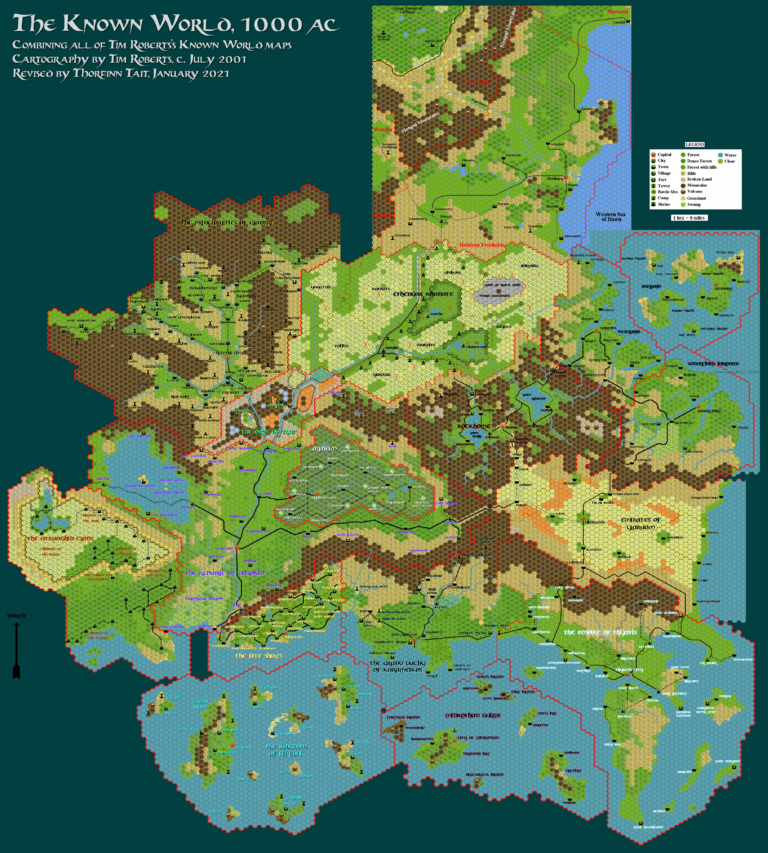 Known World Trail Map, 8 miles per hex | Atlas of Mystara
