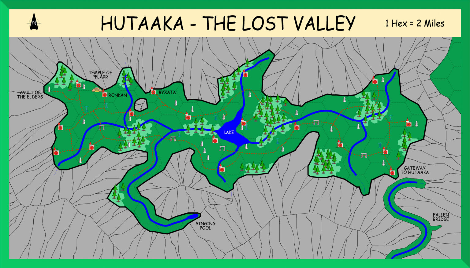 Hutaaka — the Lost Valley, 2 miles per hex by Alan Derek Jones, July ...