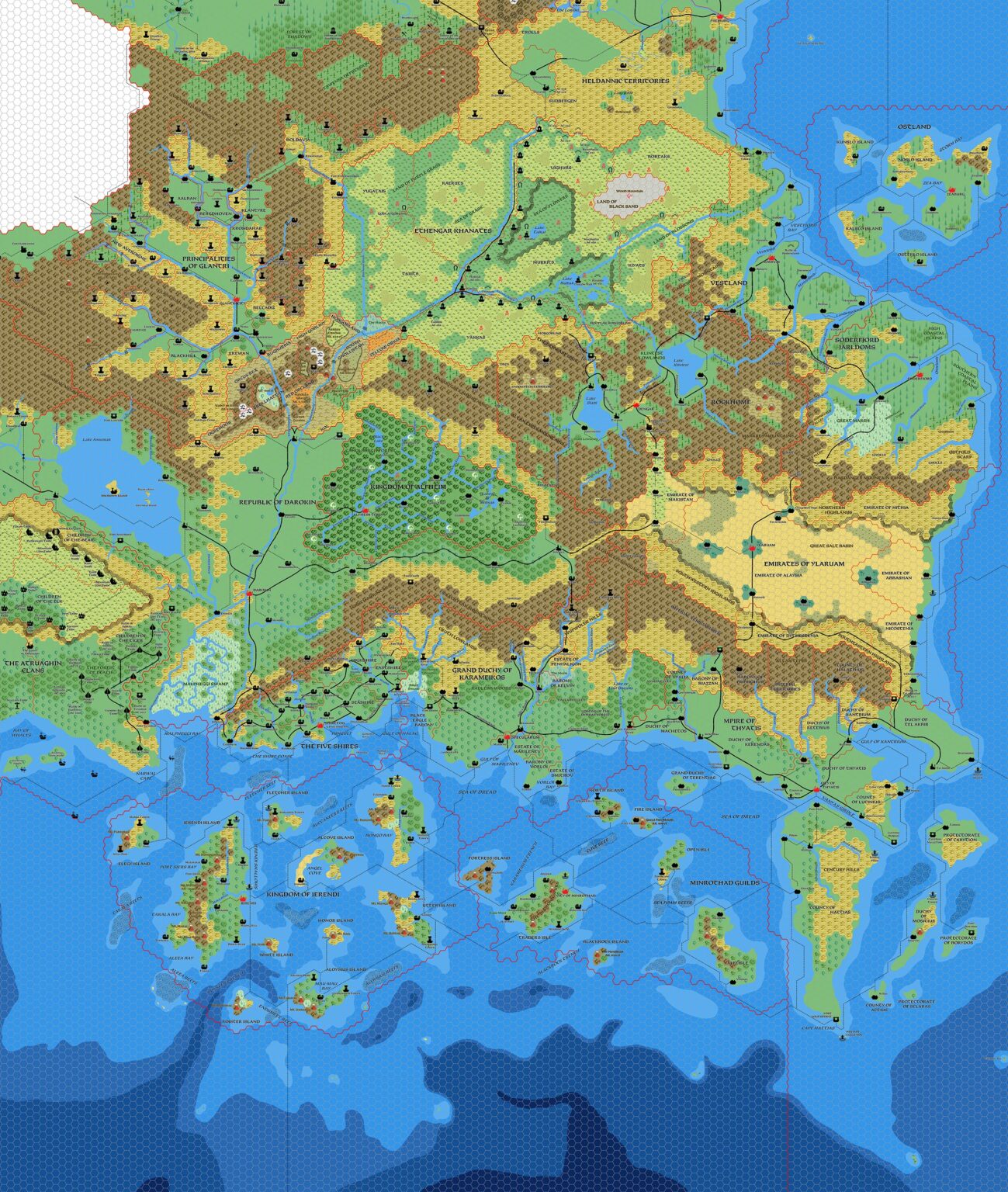 Known World Trail Map, 8 miles per hex | Atlas of Mystara
