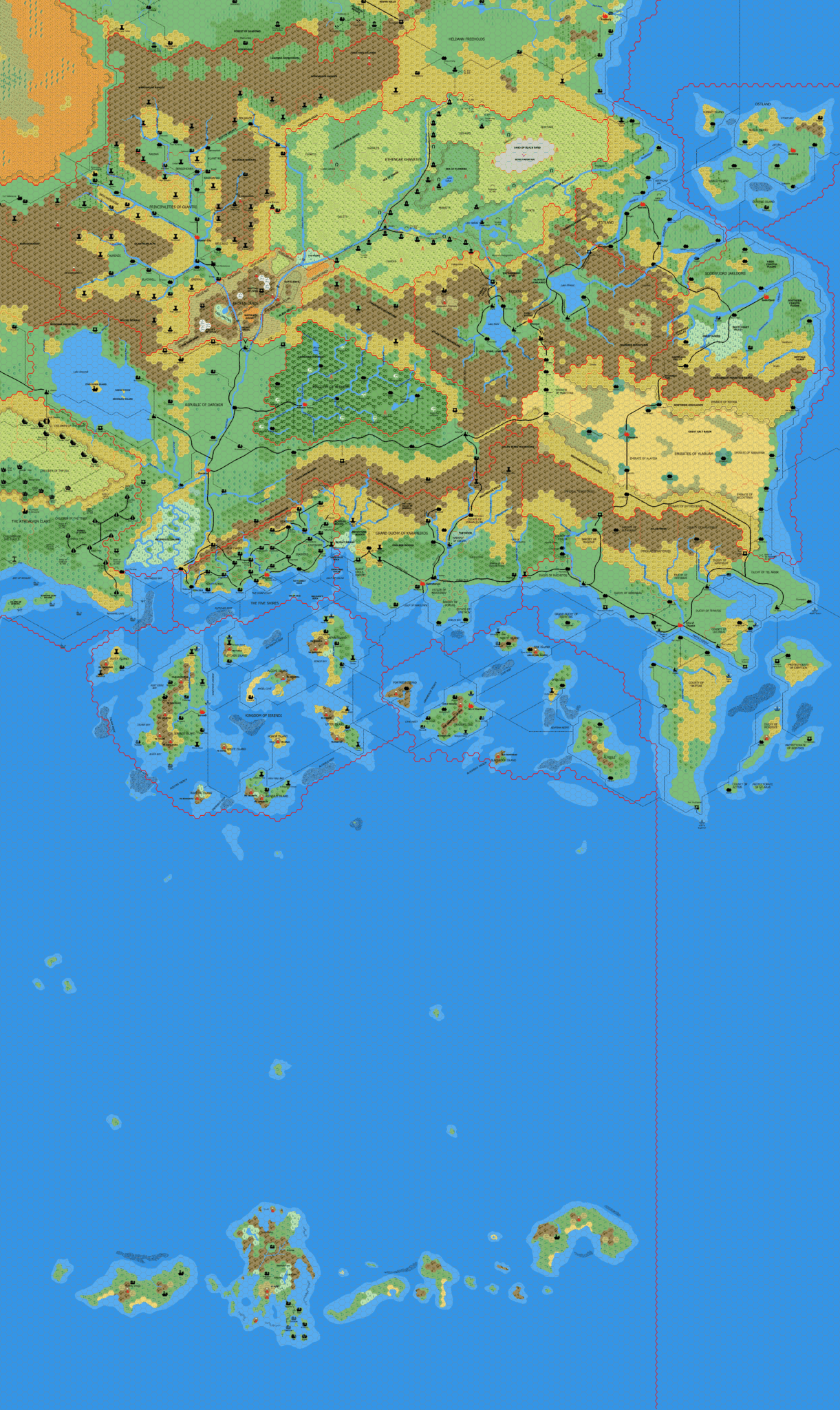Mark’s Known World and Sea of Dread, 8 miles per hex | Atlas of Mystara
