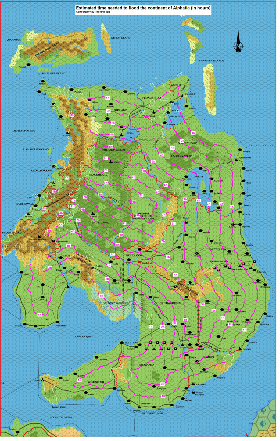 LoZompatore’s Alphatia, 24 miles per hex Tidal Wave | Atlas of Mystara